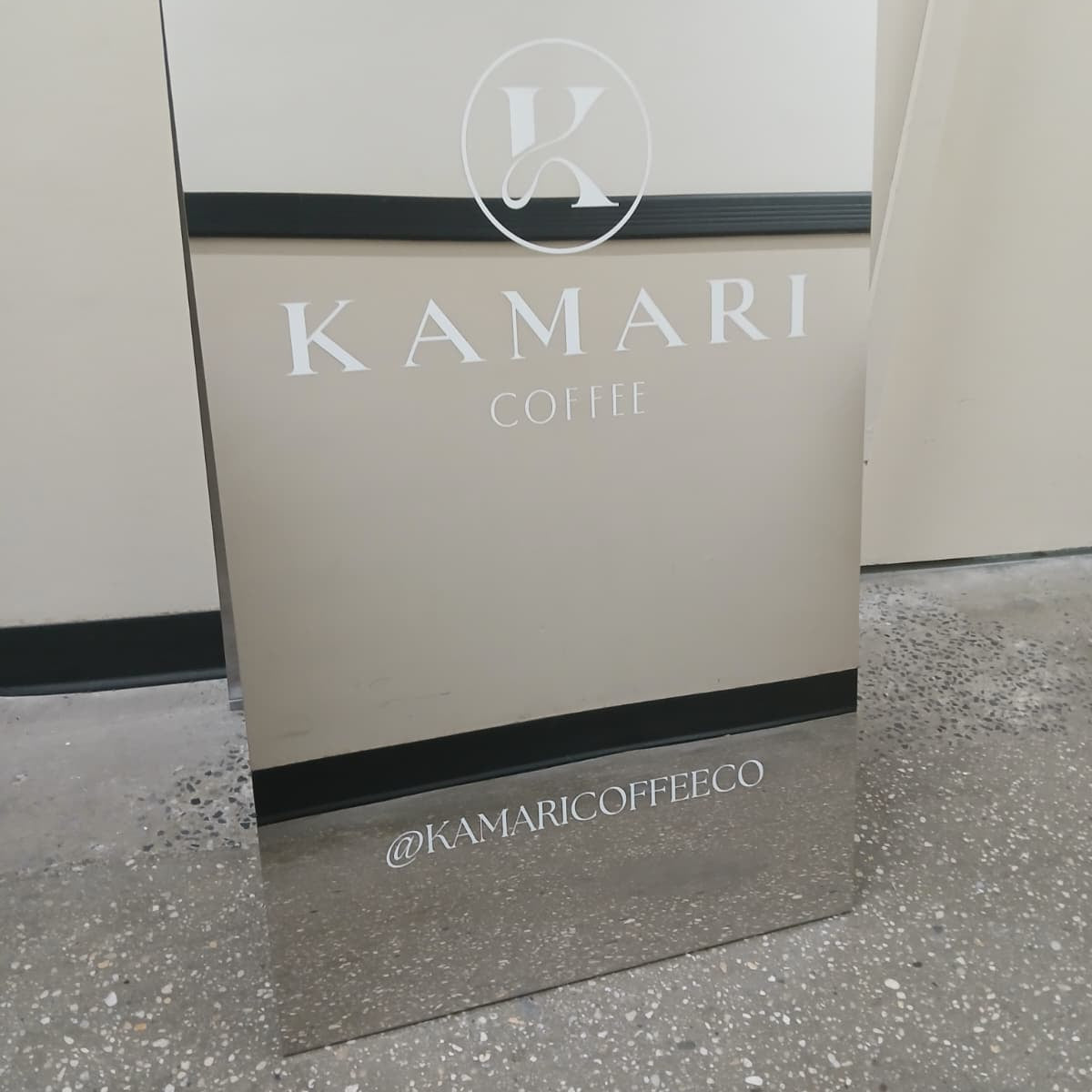 Kamari Coffee - California, Sidewalk Sign (2026) – Signs and Mirrors